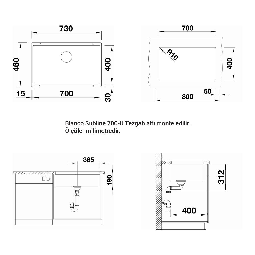 BLANCO SUBLINE 700 U İnci Gri Granit Eviye, 70cm, SILGRANIT PuraDur II ...